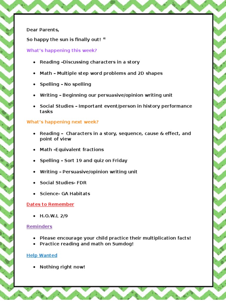 Weekly Class Update for Parents | PDF | Language Arts & Discipline