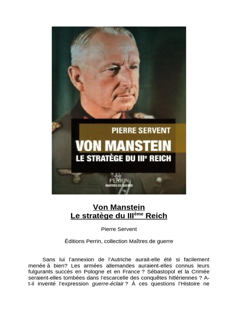 Von Manstein-Pierre Servent-Éditions Perrin | PDF | Adolf Hitler ...