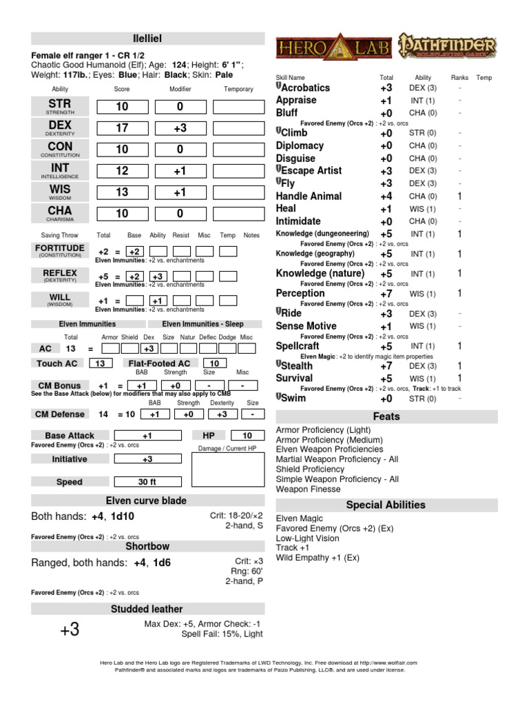 Pathfinder Character Sheet | PDF | Elf (Dungeons & Dragons) | Role ...