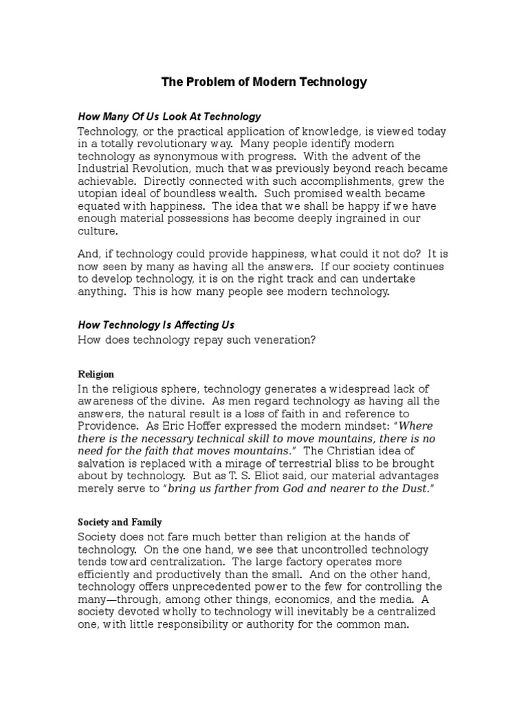 The Problem of Modern Technology | PDF | Economics | God