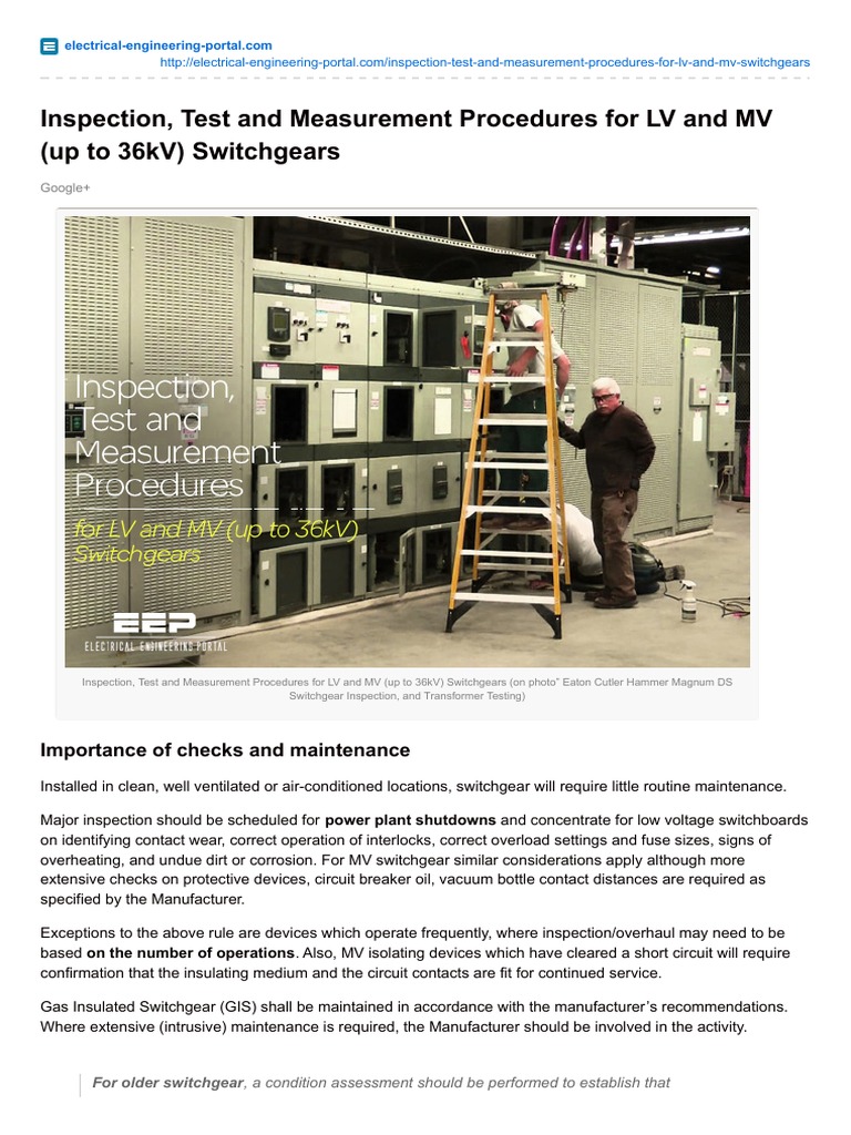 LV and MV Switchgear Testing Procedures | PDF | Insulator (Electricity ...