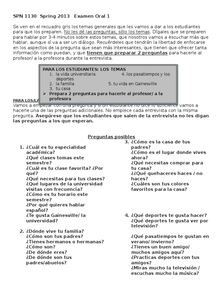 Examen Oral 1 S13 | PDF | Artes del Lenguaje y Comunicación