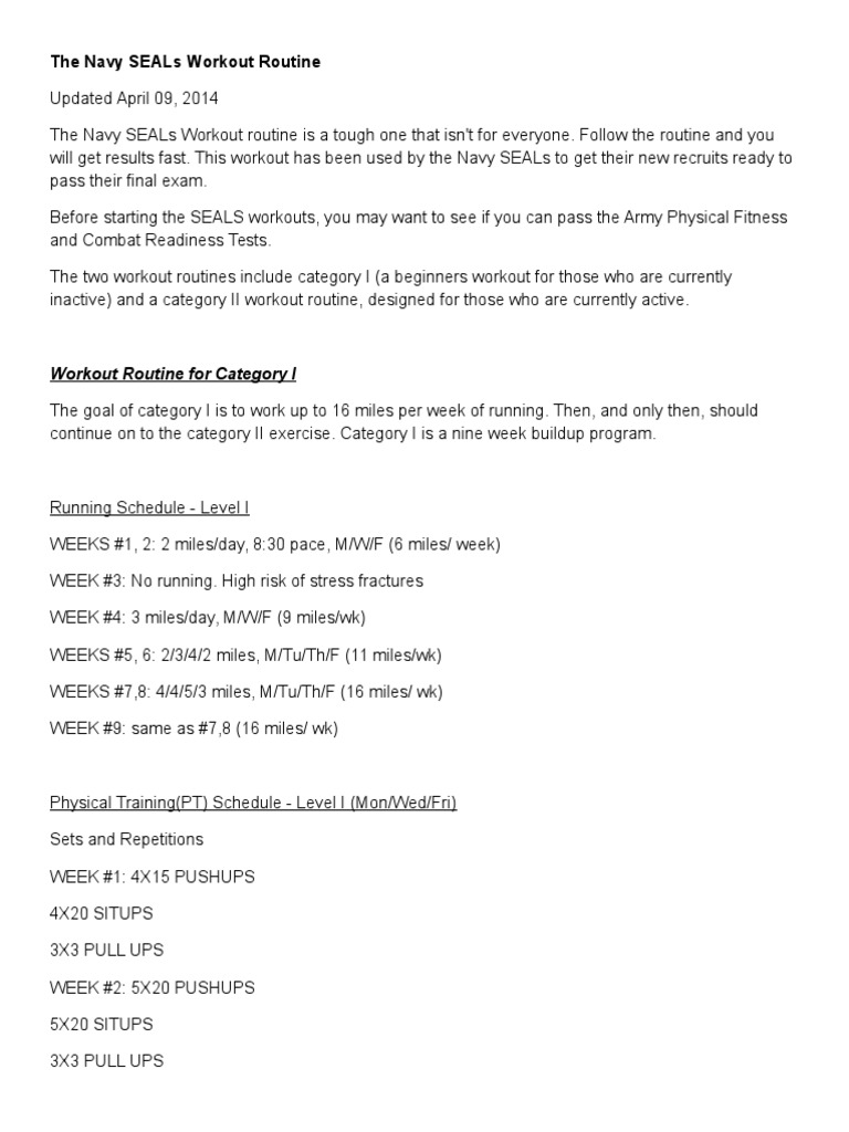 The Navy SEALs Workout Routine Ok | PDF | Physical Exercise | Physical ...