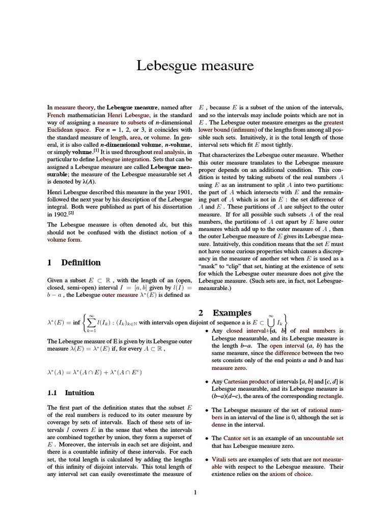 Lebesgue Measure | PDF | Measure (Mathematics) | Mathematical Concepts