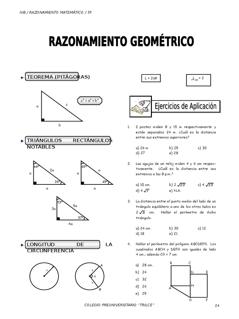 IV Bim - 5to. Año - Raz. Mat. - Guía 5 - Razonamiento Geomét | PDF | Triángulo | Circulo