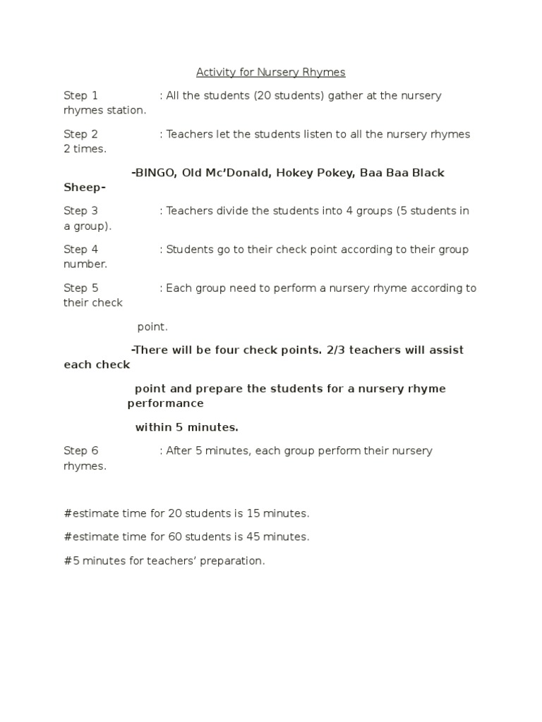Nursery Rhymes Group Activity Guide | PDF