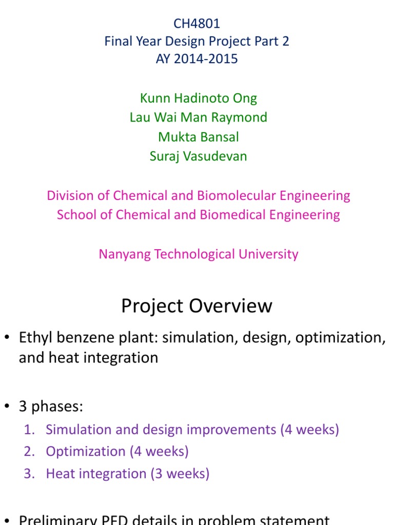 FYDP Part 2 Briefing | PDF | Chemical Reactor | Distillation