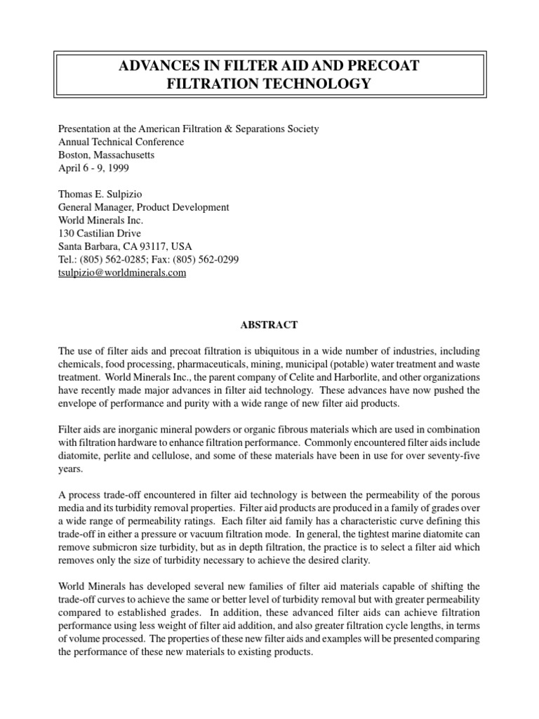 Filter Aid Precoat | PDF