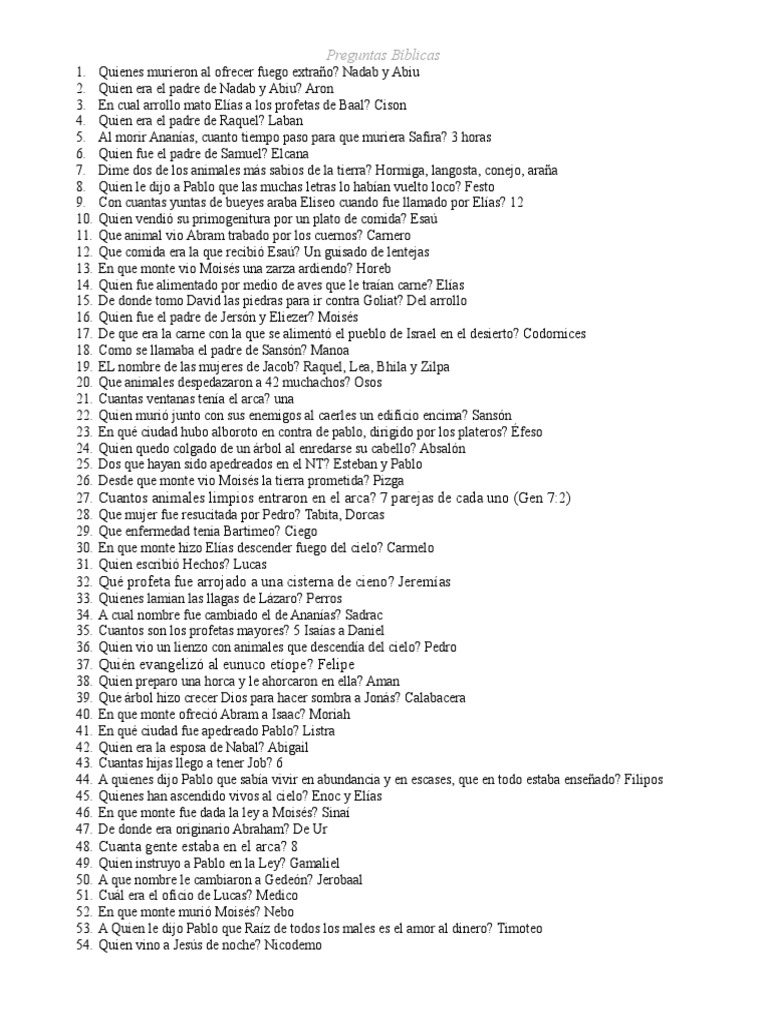 100 Preguntas Bíblicas | PDF | Jacob | Elijah