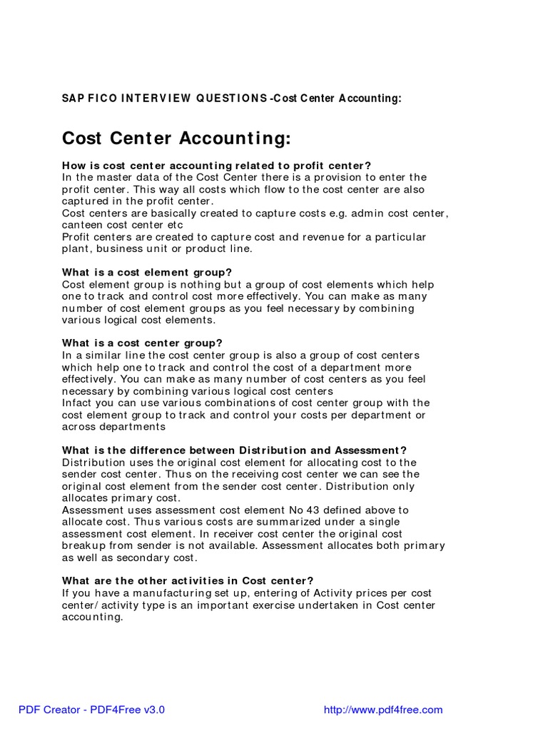 SAP - Cost Center Accounting PDF | Download Free PDF | Cost | Prices