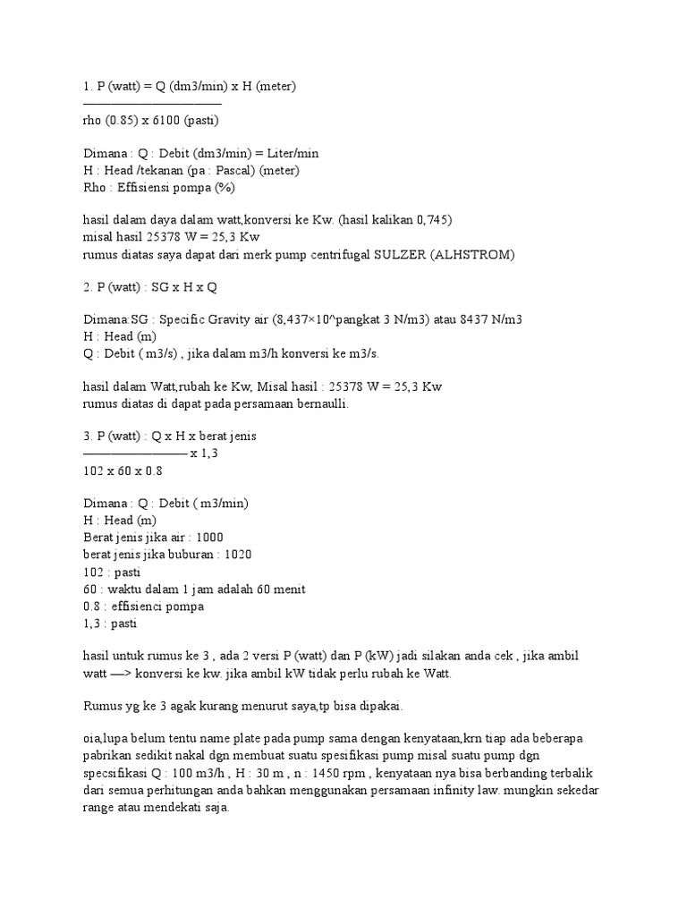 Rumus Pompa | PDF
