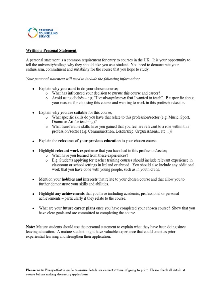 How To Write A Personal Statement | PDF | Teachers | Cognition