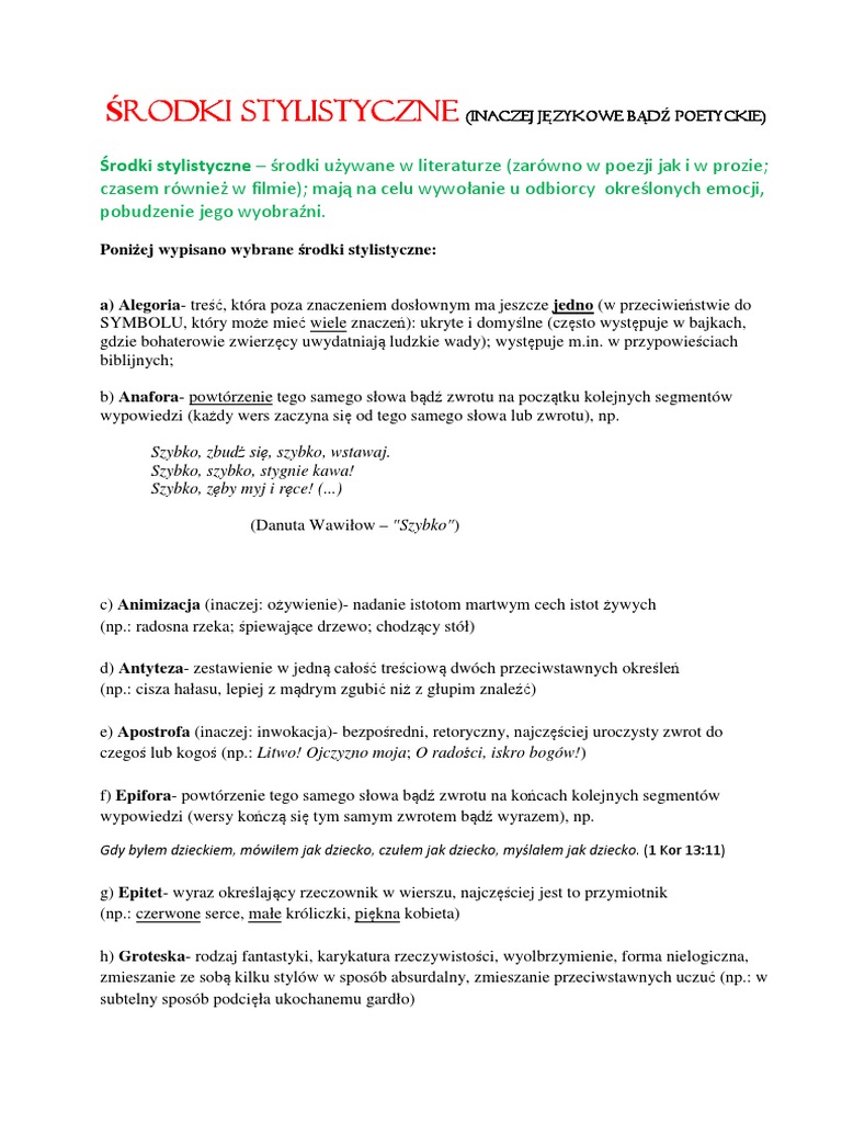 Środki Stylistyczne | PDF