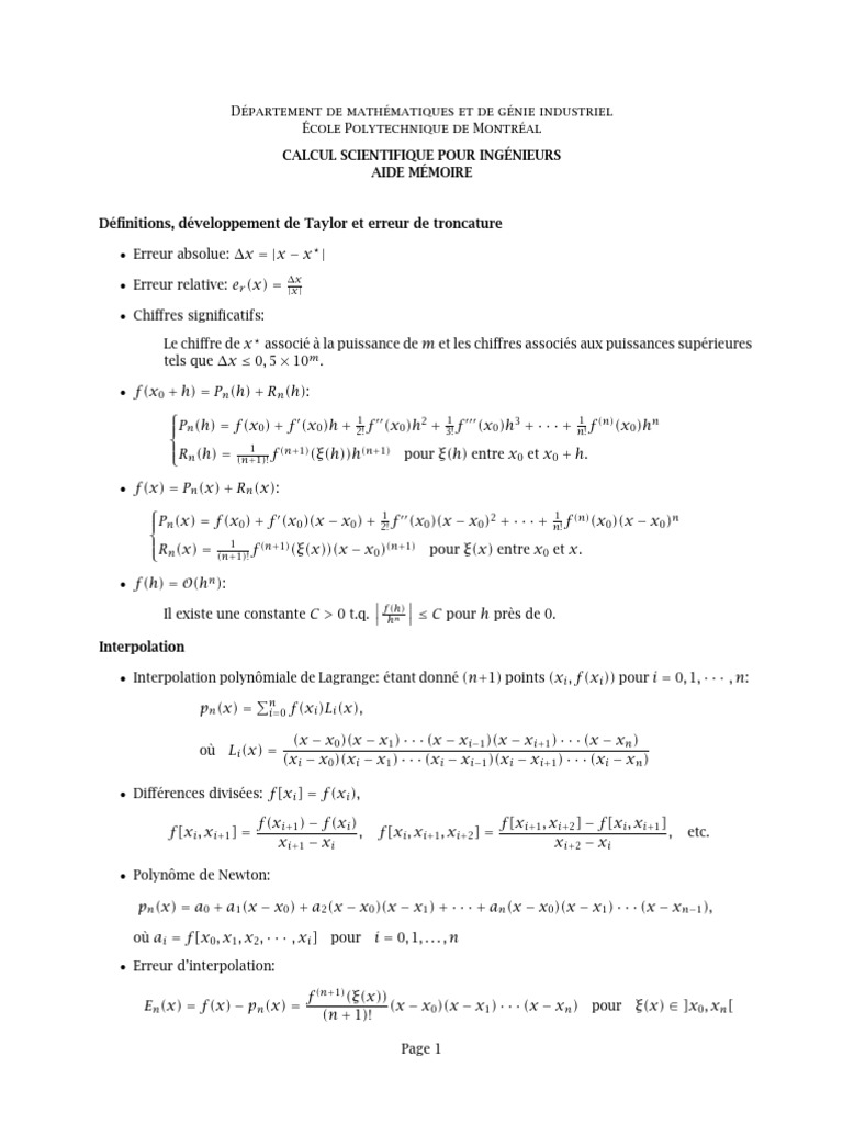 Aide mémoire sur le calcul scientifique | PDF | Matrice (Mathématiques ...