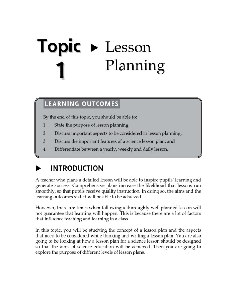 Topic 1 Lesson Planning | PDF | Lesson Plan | Curriculum