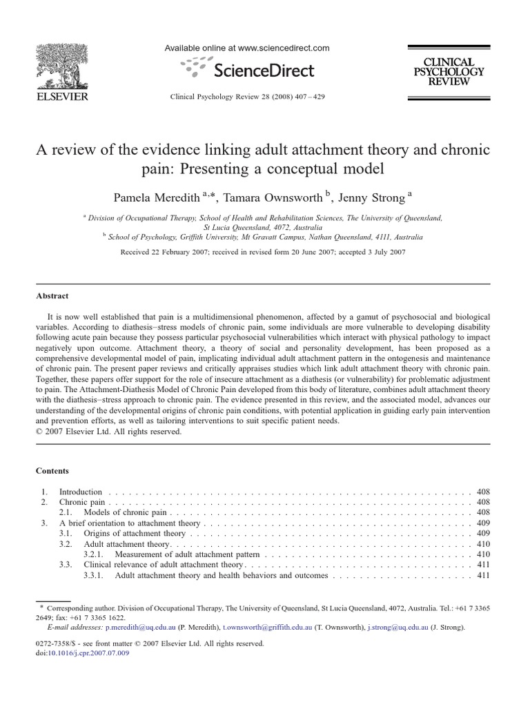 A Review of The Evidence Linking Adult Attachment Theory and Chronic ...