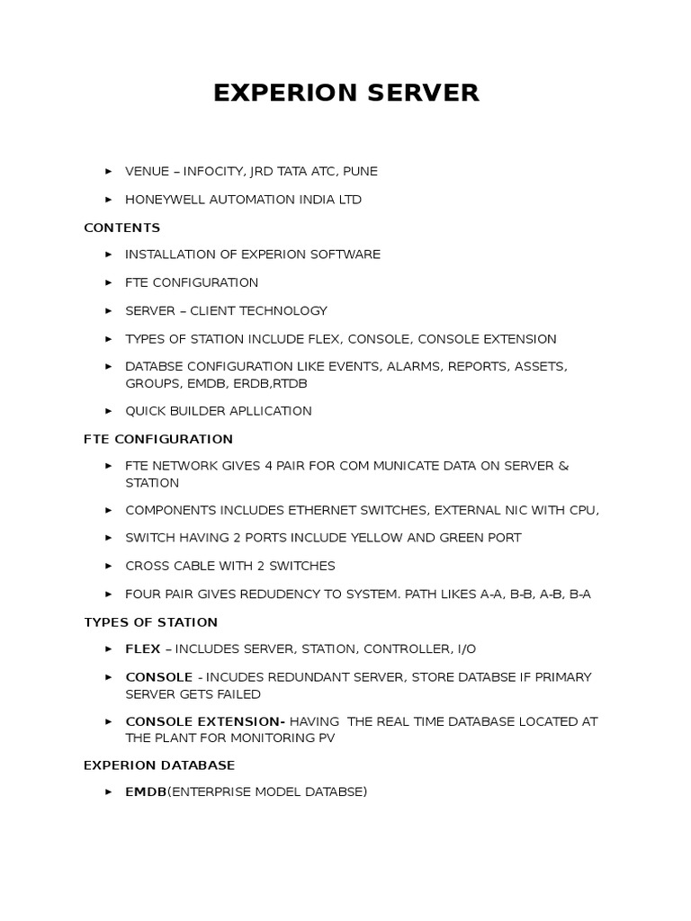 Experion Server | PDF | Databases | Server (Computing)