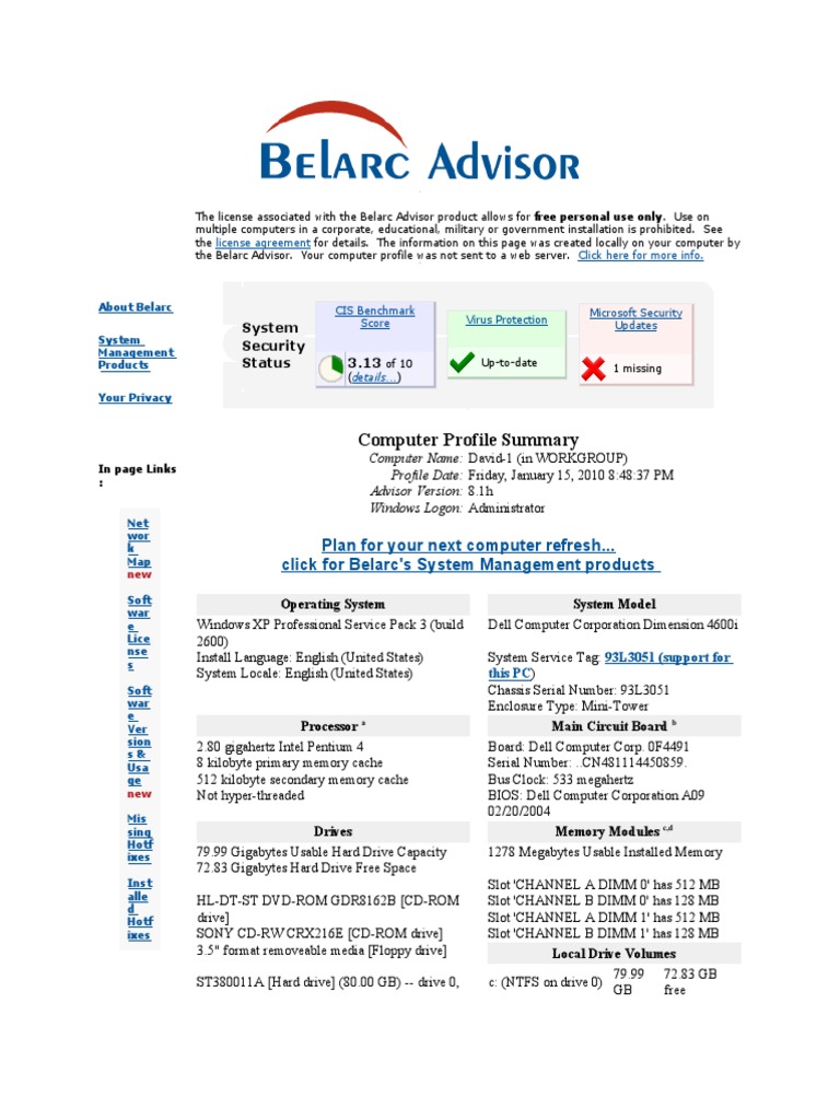 Belarc Advisor Current Profile | PDF | Windows Xp | Microsoft Windows