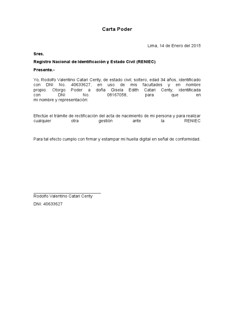 Modelo Carta de Poder Notarial | PDF