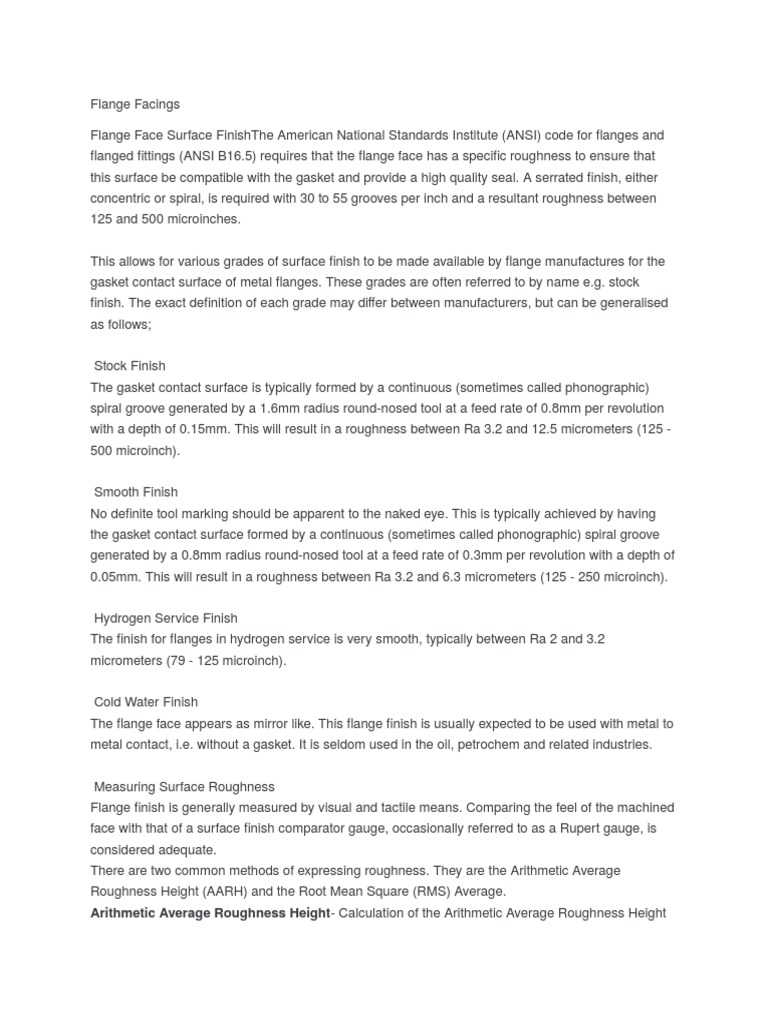 Flange Surface Finishes: Requirements, Grades, Measurement, and ...