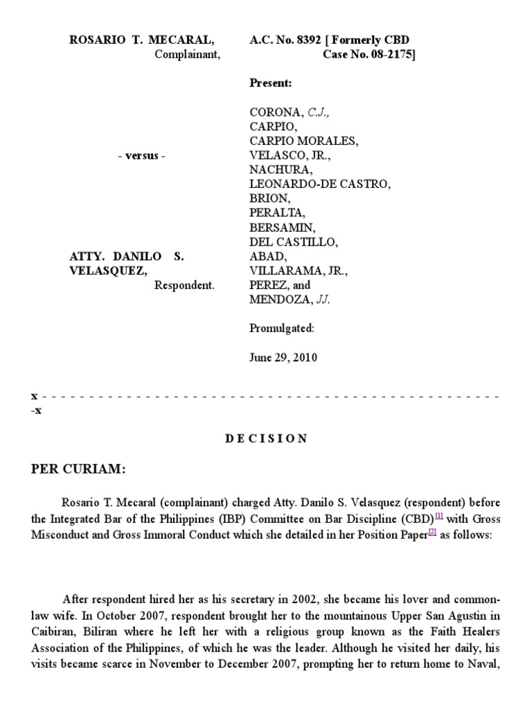 Rosario T. Mecaral, A.C. No. 8392 (Formerly CBD Case No. 08-2175 ...
