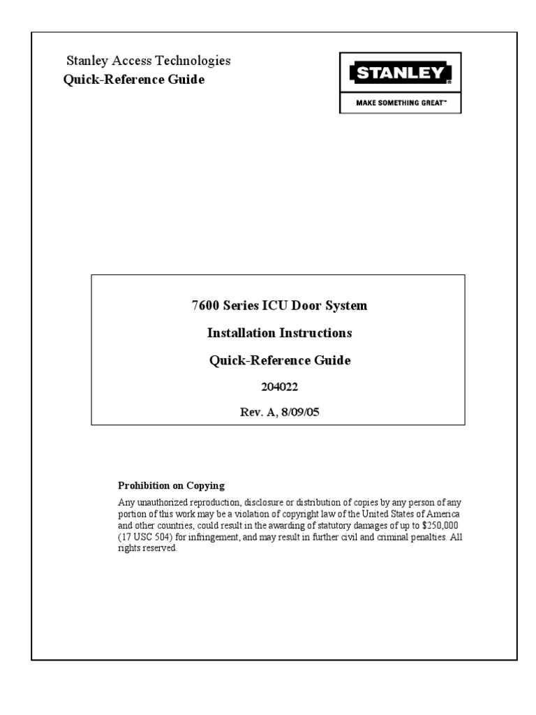 7600 ICU Installation Manual | PDF | Door | Lock (Security Device)