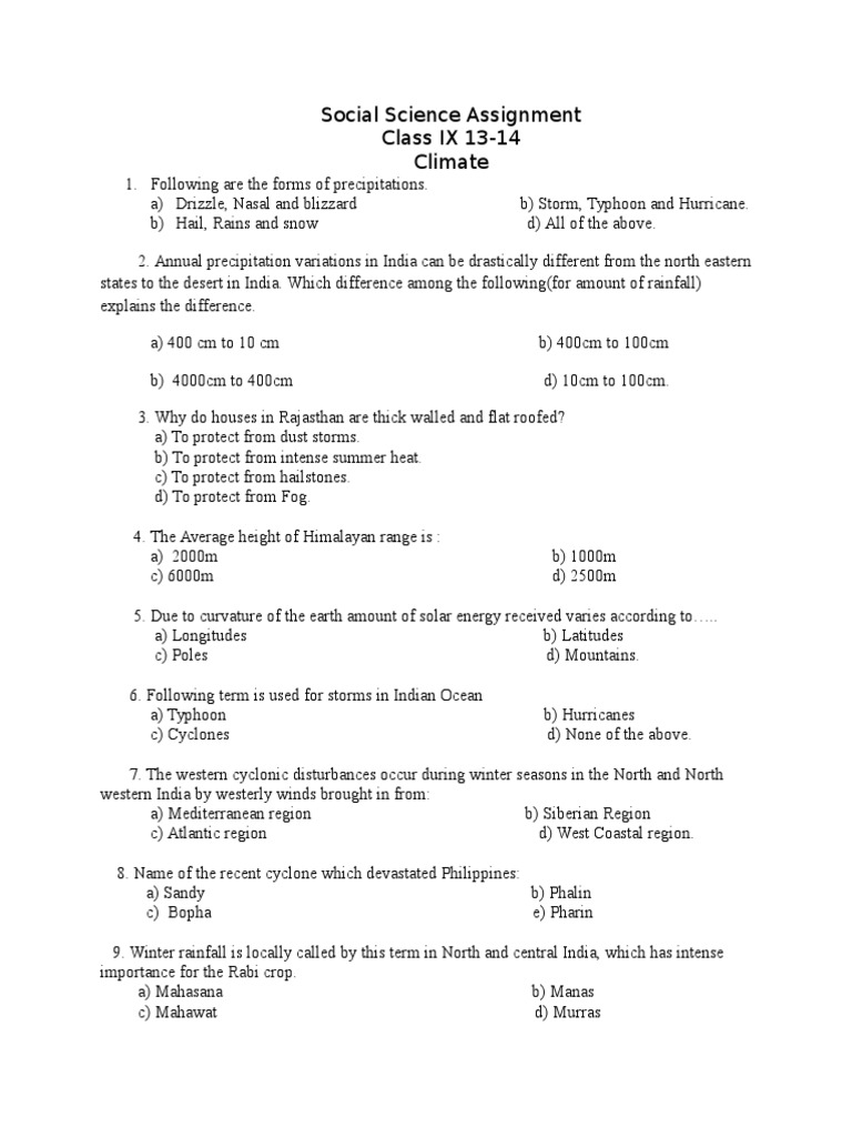 Class 9 Climate Assignment Guide | PDF | Travel