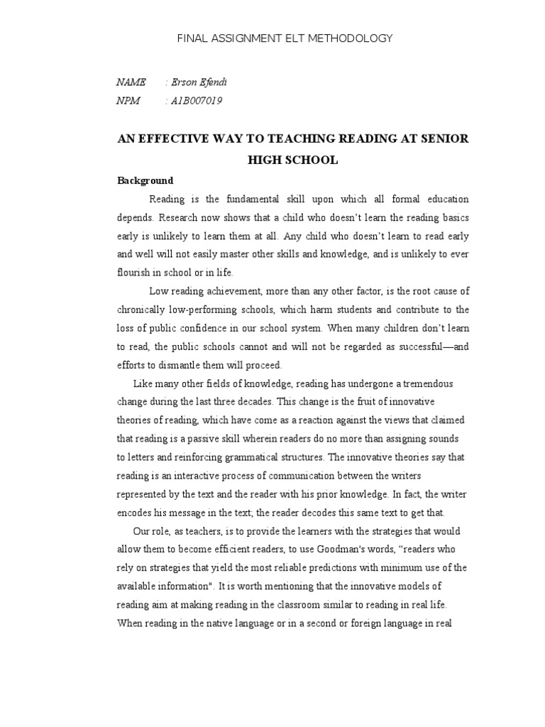 An Effective Way To Teaching Reading at Junior High School | PDF ...