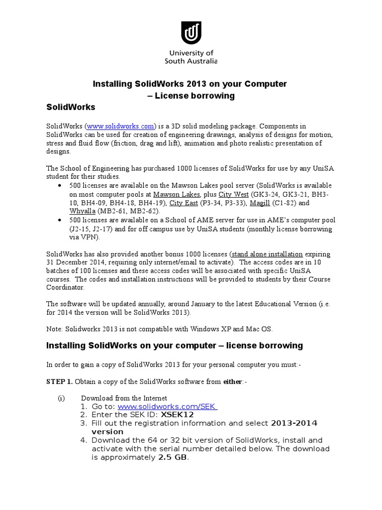 Installing SolidWorks 2013 On Your PC Jan 2014 | PDF | Installation ...