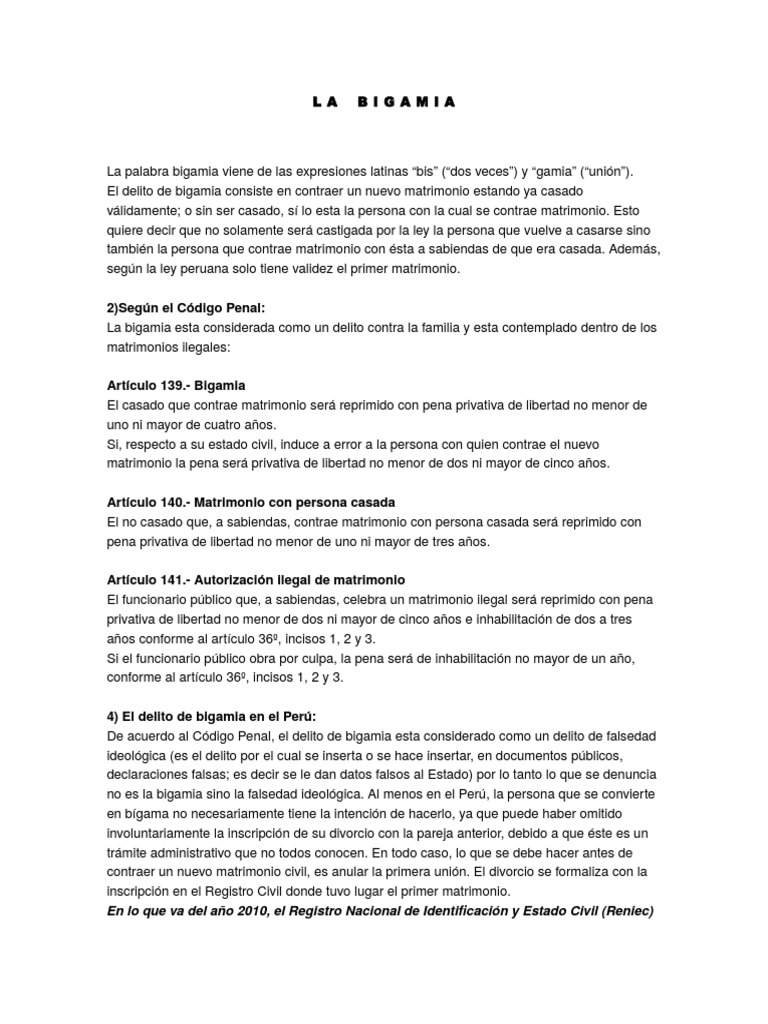 La Bigamia Aspectos Legales | PDF | Divorcio | Matrimonio