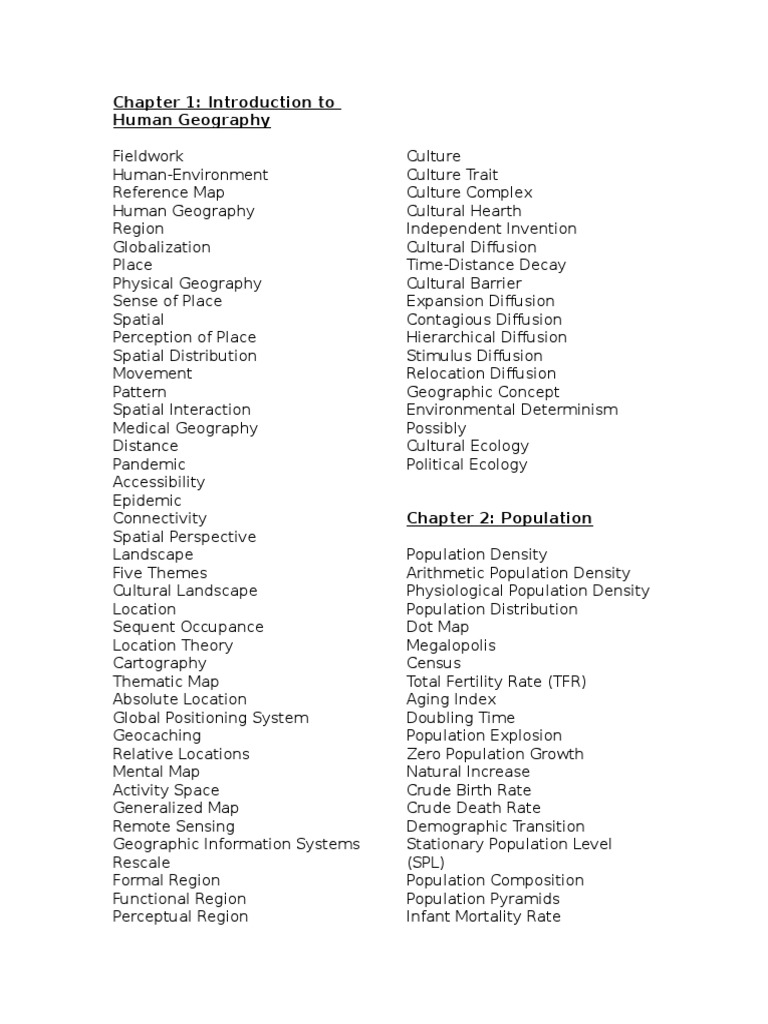APHUG Final Key Terms | PDF | Population | Geography