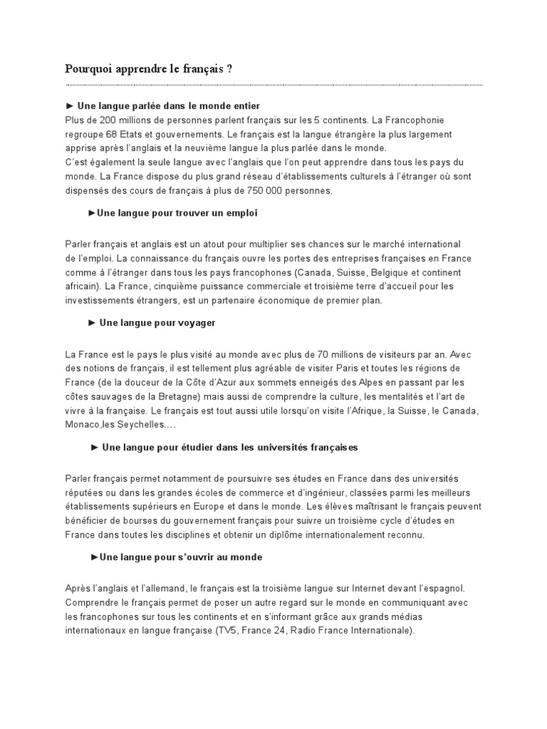 Raisons d'apprendre le français | PDF | Langue française | France
