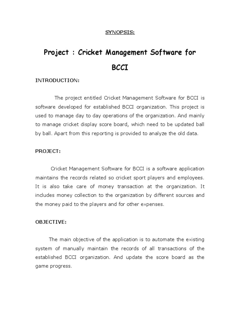 Cricket Management Software For BCCI | PDF | Microsoft Access | Oracle ...