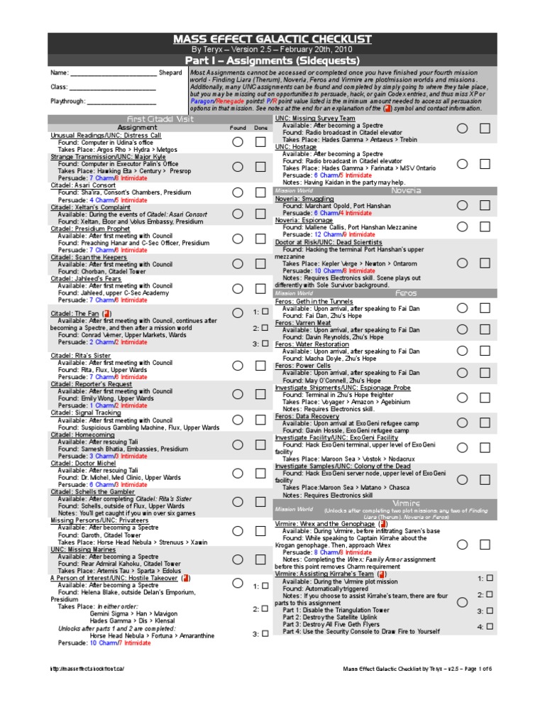Mass Effect Galactic Checklist by Teryx | PDF