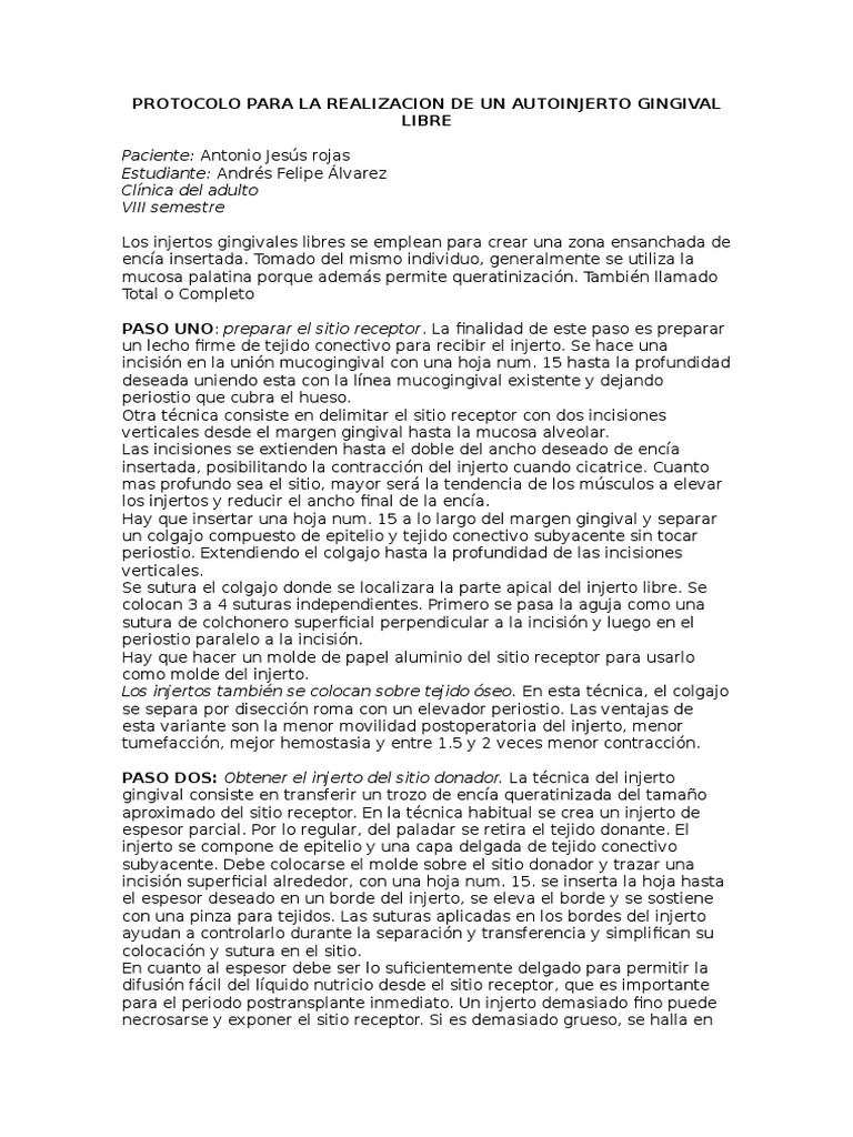 Protocolo para La Realizacion de Un Autoinjerto Gingival Libre | PDF ...