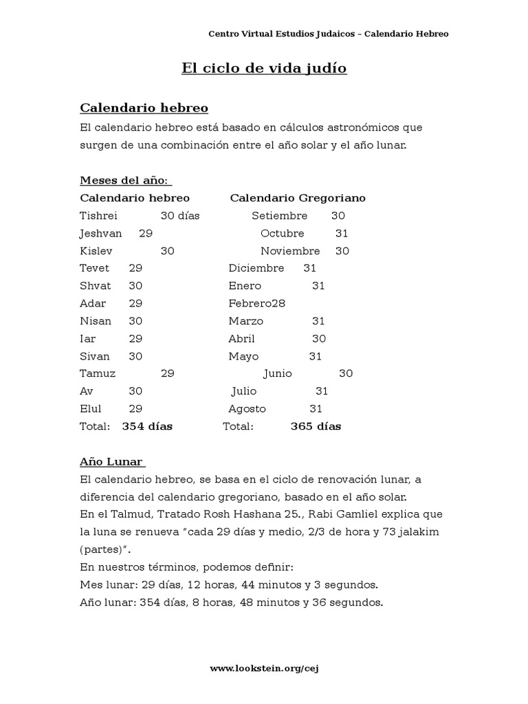 Calendario Hebreo | PDF | Calendario hebreo | Calendarios lunisolares