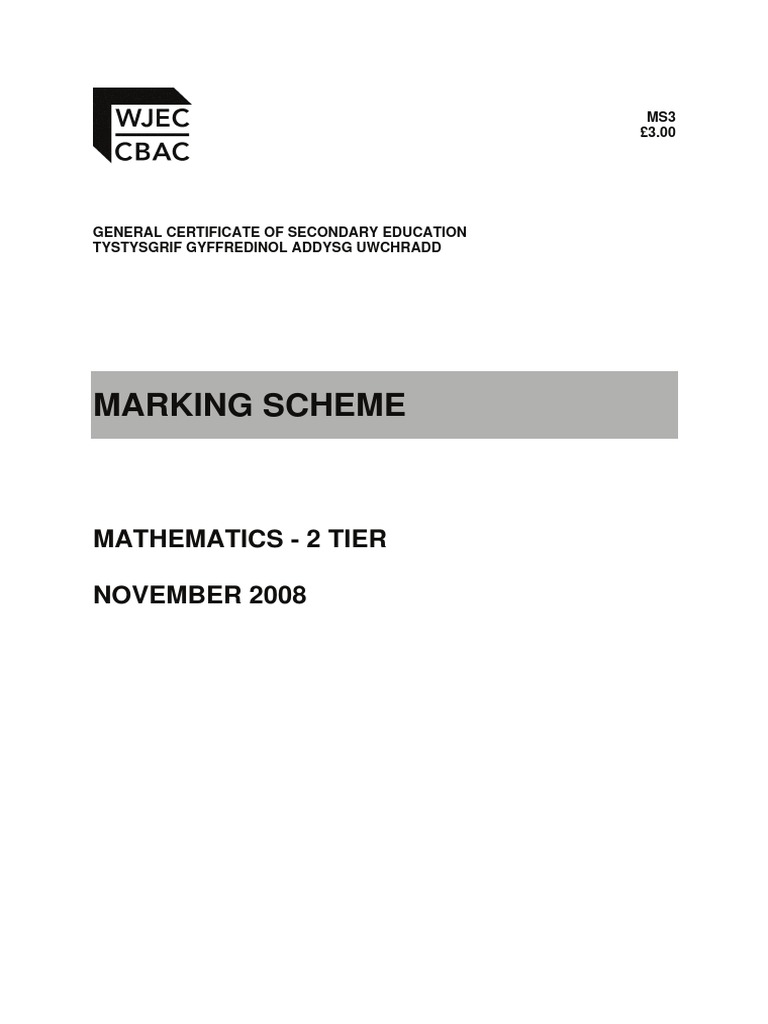 WJEC Maths GCSE Nov 08 Markscheme | PDF | Elementary Mathematics ...