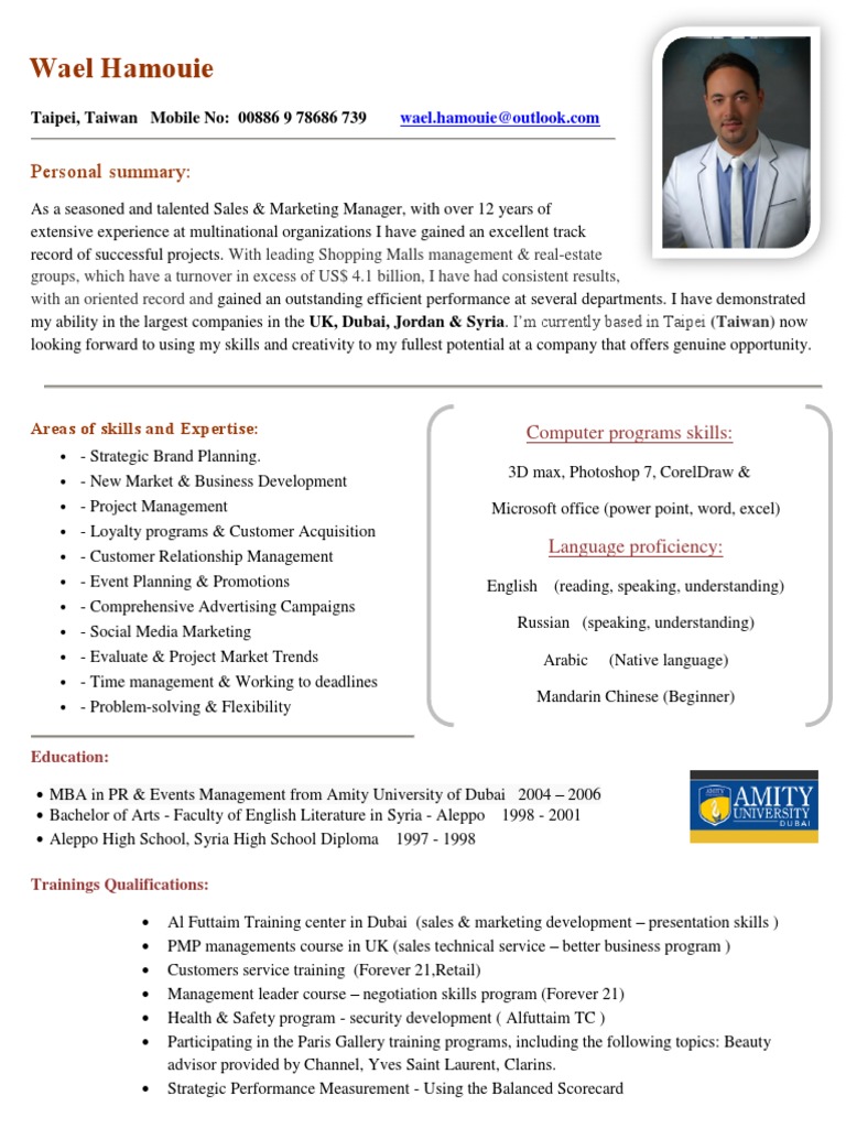 CV - Sales - Marketing Manager - Wael Hamouie - Taiwan | PDF ...