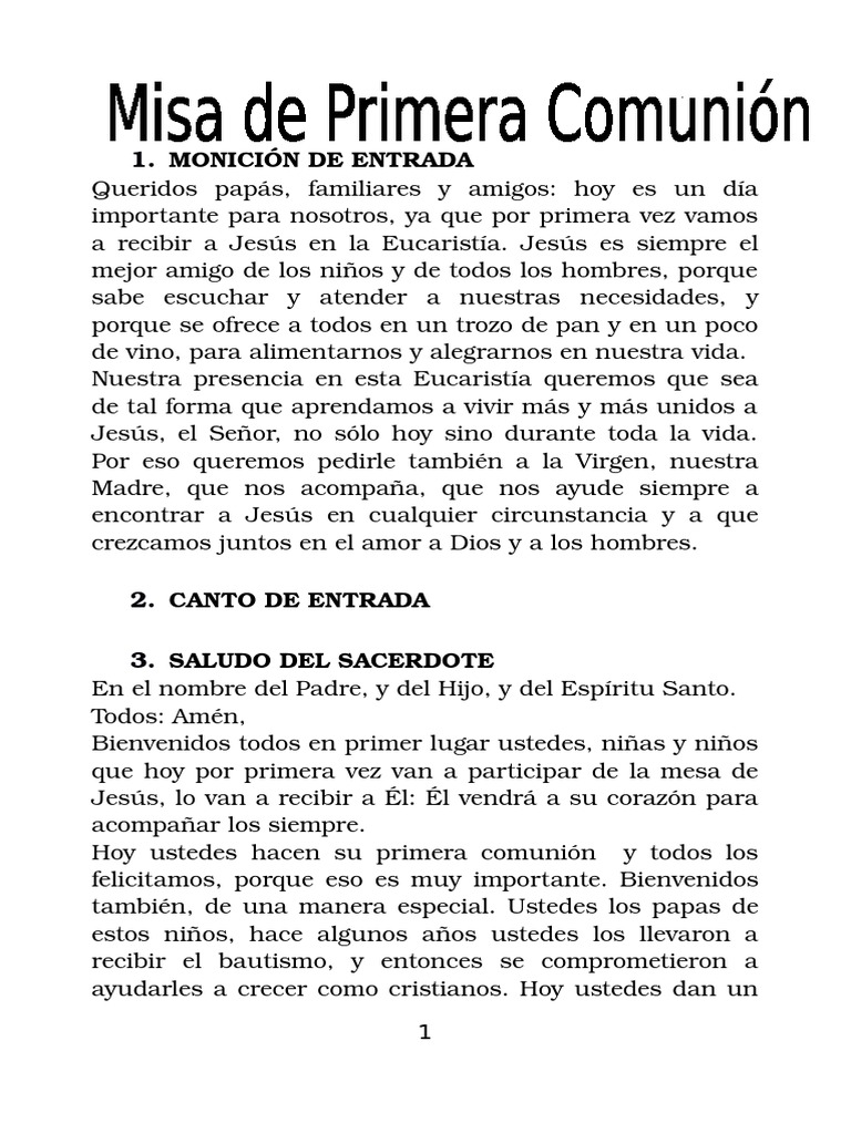 Monición de Entrada | PDF | eucaristía | Misa (liturgia)