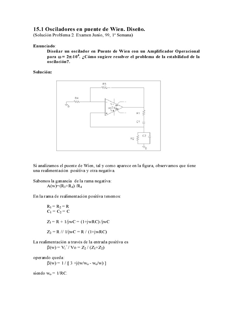 Diseñar Un Oscilador en Puente de Wien Con OPAM | PDF