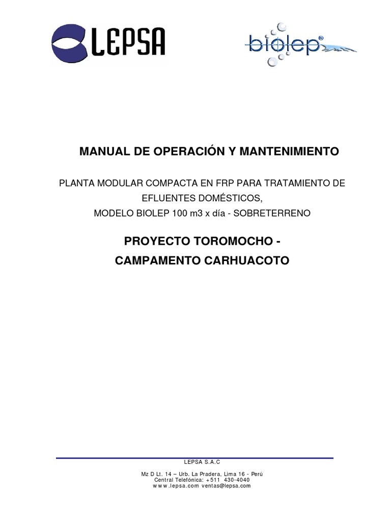 Manual de Operación y Mantenimiento - Biolep 100 M3xdia - Camp ...