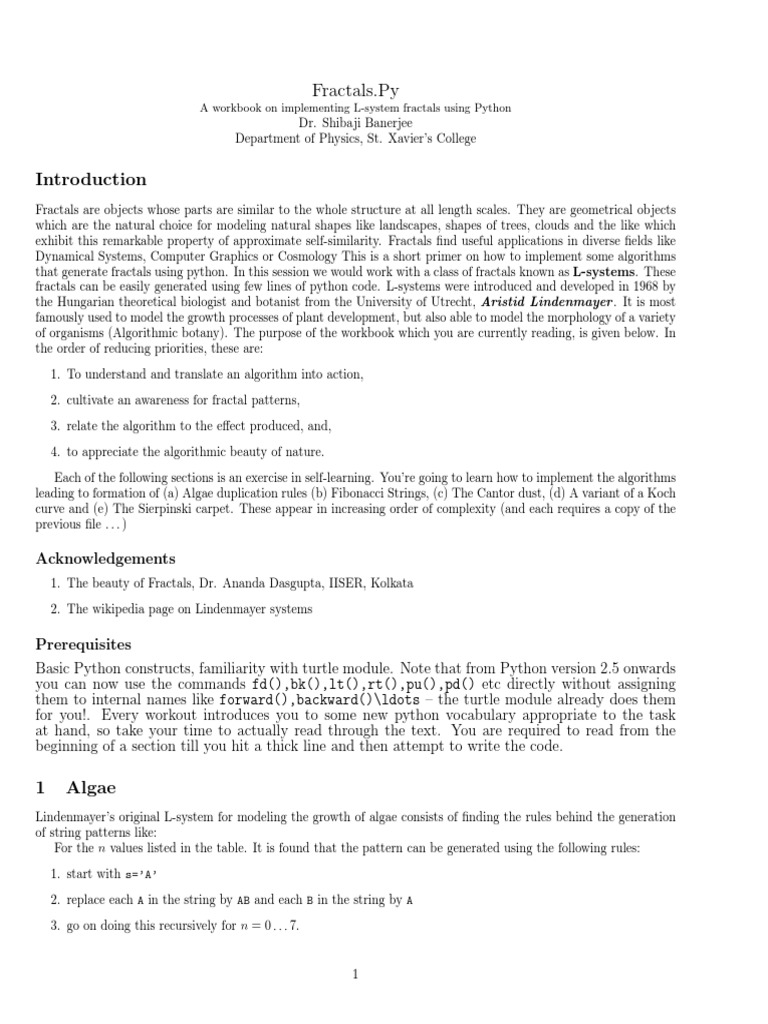 A Workbook On Implementing L-System Fractals Using Python | PDF ...