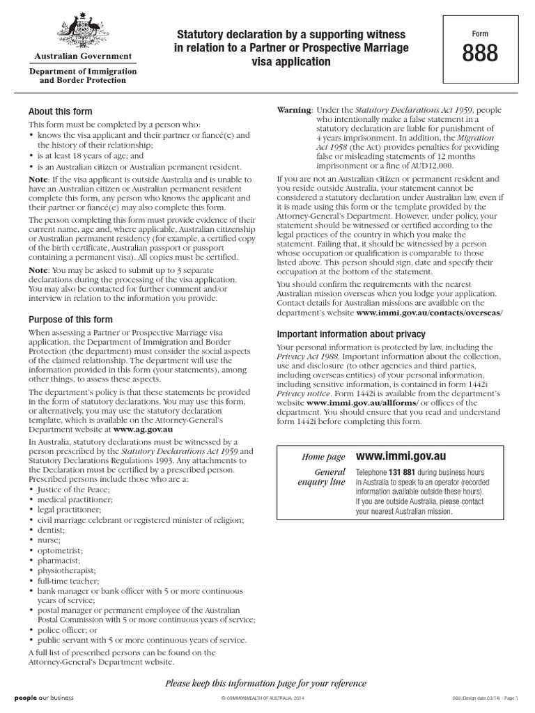 Statutory Declaration by A Supporting Witness in Relation To A Partner ...