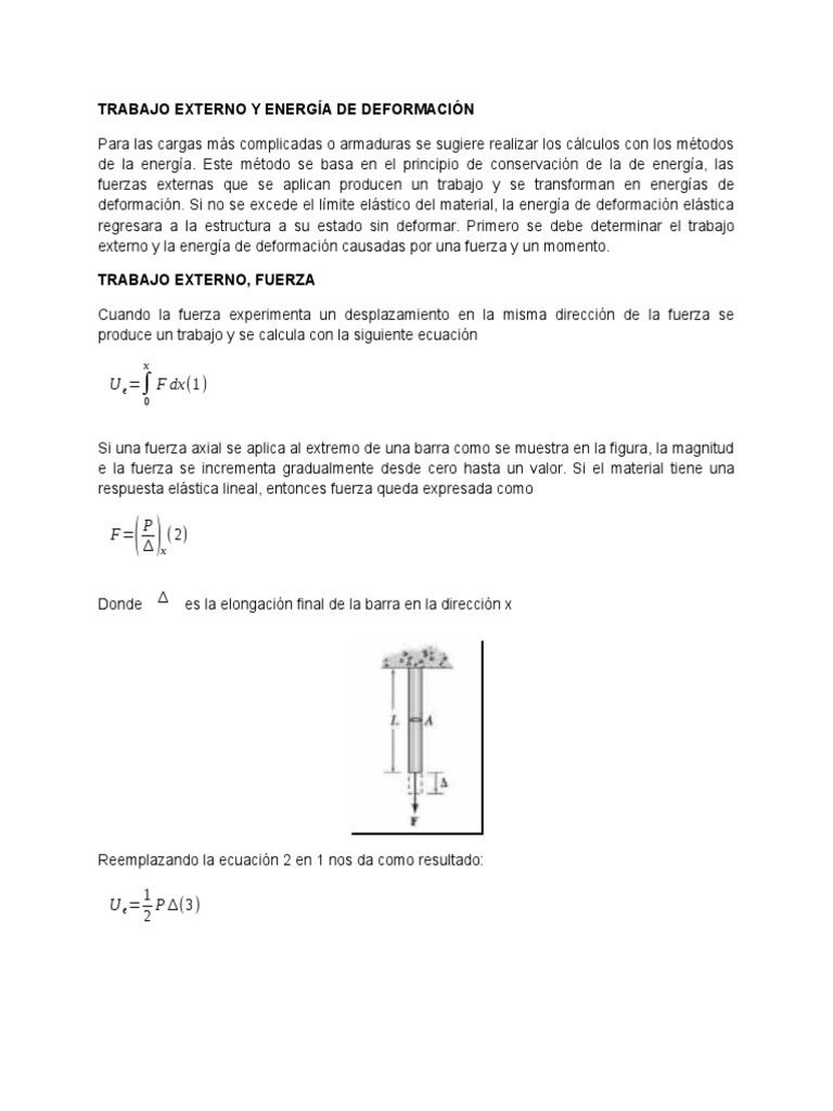 Trabajo Externo y Energia de Deformacion | PDF | Elasticidad (Física) | Deformación (ingeniería)