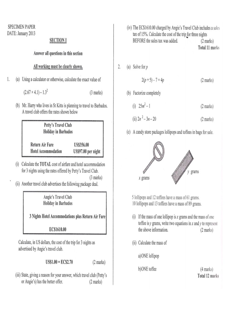 January - 2013 - 2013 CSEC Maths | PDF