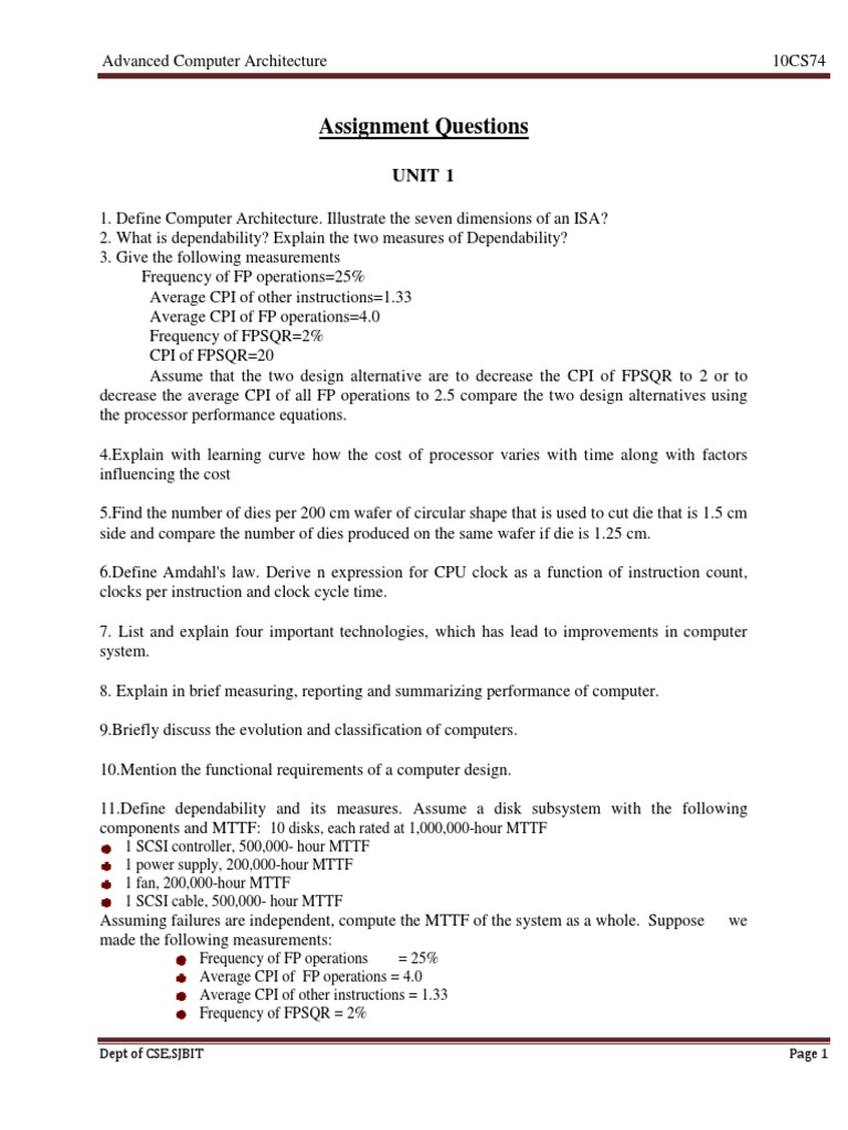 Cse-Vii-Advanced Computer Architectures (10CS74) - Assignment PDF | PDF ...