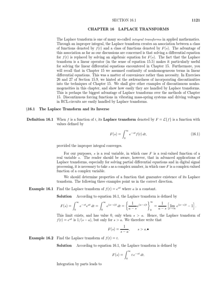Calculus For Engineers: Chapter 16 - Laplace Transforms | PDF | Laplace Transform | Integral