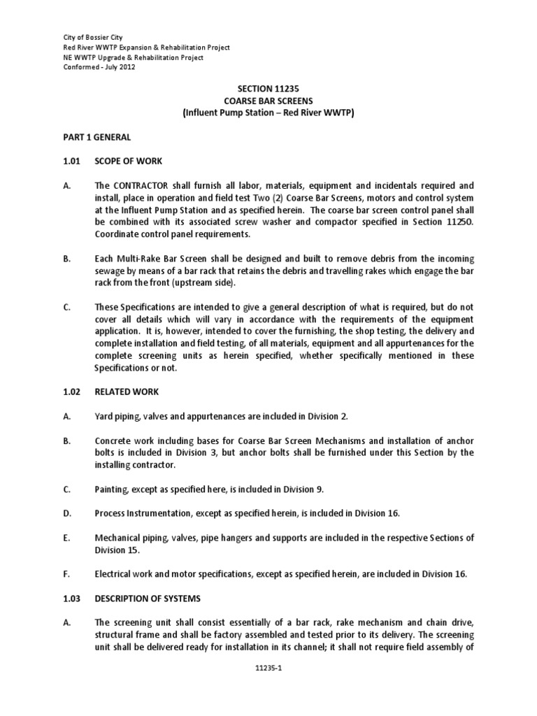 Coarse Bar Screen (Influent PS - RR WWTP) | PDF | Relay | Switch
