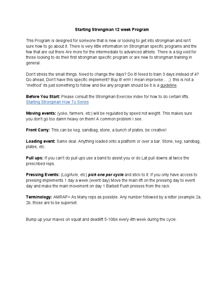12-Week Starting Strongman Program | PDF | Athletic Sports | Sports