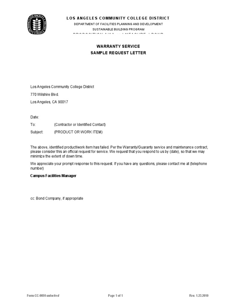 Warranty Service Request Letter Sample | PDF | Business